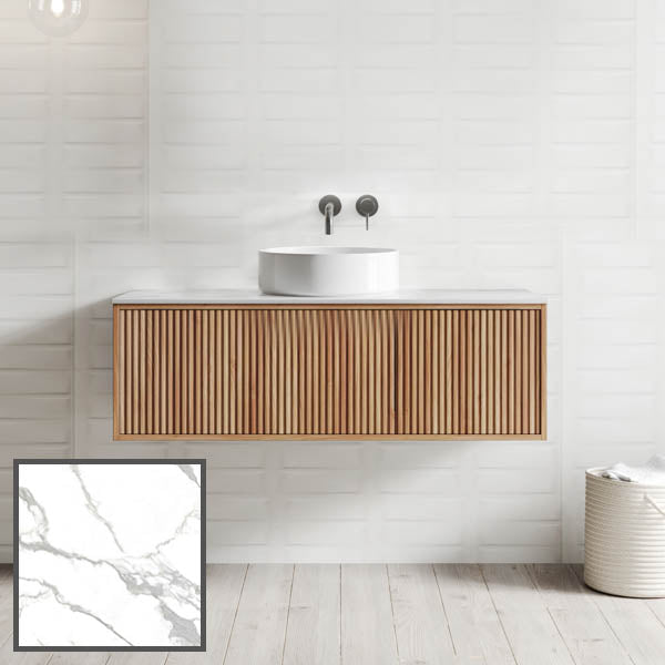 Ingrain Grooved Wall Hung Timber Veneer Bathroom Vanity - The Blue Space