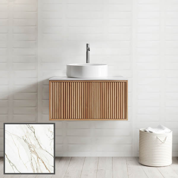 Ingrain Grooved Wall Hung Timber Veneer Bathroom Vanity - The Blue Space