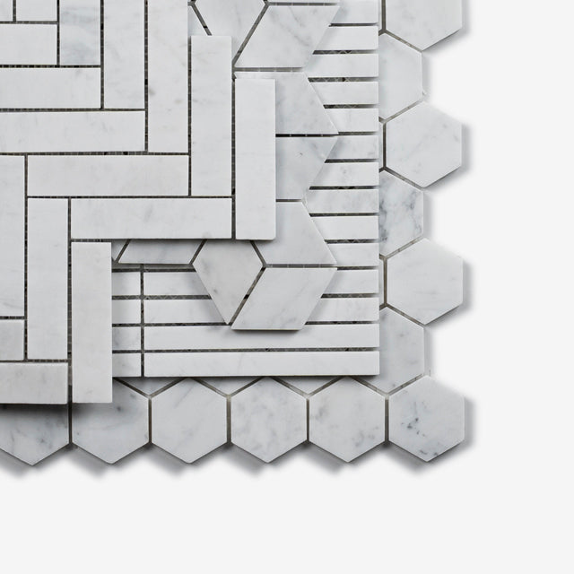 Carrara Gabriele Kit Kat Honed Marble Mosaic 305 x 305 x 8mm — The Blue ...