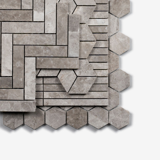 Silver Grey Gabriele Diamond Cube Honed Marble Mosaic 282 x 244 x 8mm ...