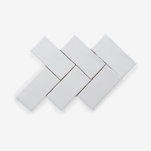 White Luca Hand Made Gloss Subway Tile 75 x 150 x 8mm — The Blue Space
