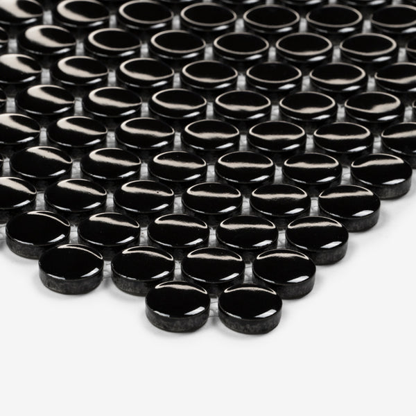 Mooloolaba Gloss Black Porcelain Penny Round Mosaic Tile 20x20mm — The ...