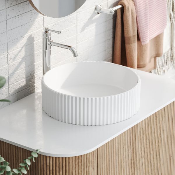 Bao Fluted Round Ceramic Above Counter Basin 400mm Matte White | The ...