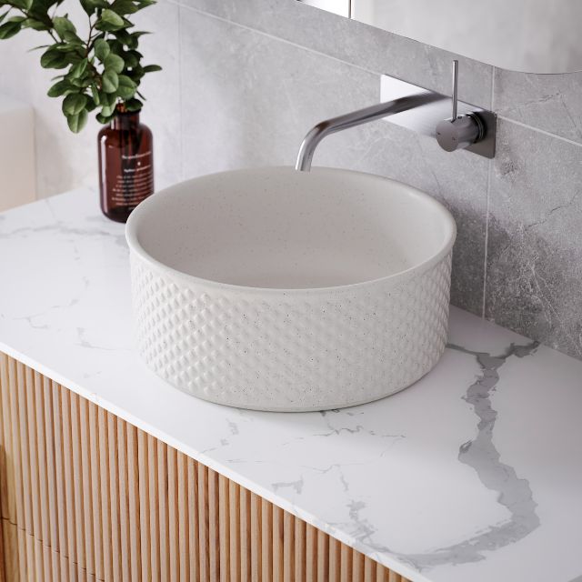 Bao Round 380mm Above Counter Diamond Embossed Basin - Matte White Tex ...