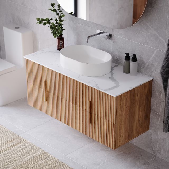 Ingrain Contoured Timber Wall Hung Bathroom Vanity in Ash - The Blue Space