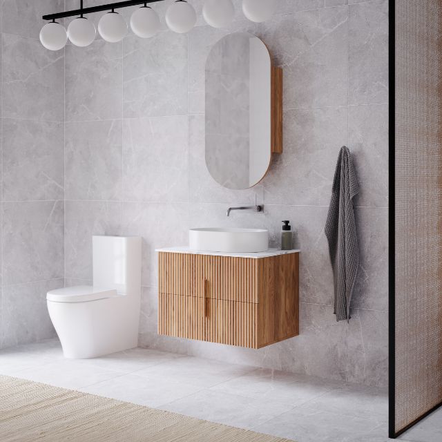 Ingrain Contoured Timber Wall Hung Bathroom Vanity in Ash - The Blue Space