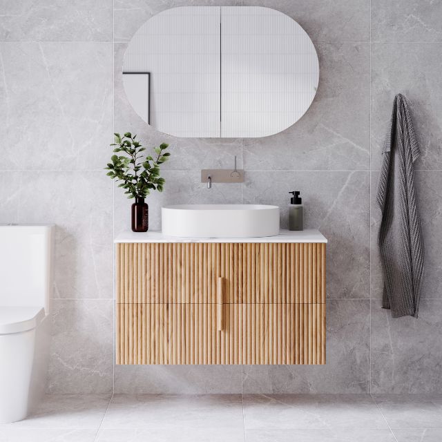 Ingrain Contoured Timber Wall Hung Bathroom Vanity in Ash - The Blue Space