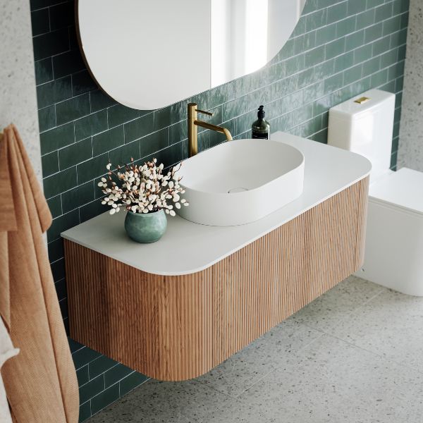 Ingrain Curved Fluted Wall Hung Timber Veneer Bathroom Vanity - The ...