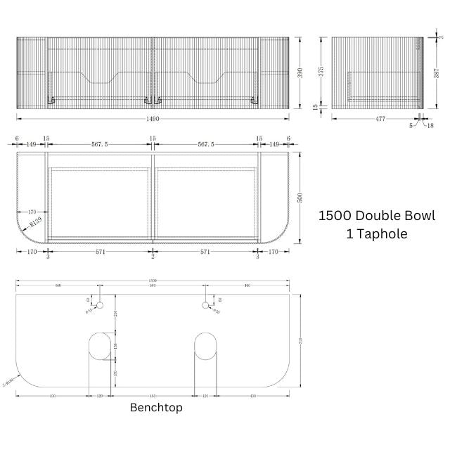 Ingrain Curved Fluted Wall Hung Timber Veneer Bathroom Vanity - The ...