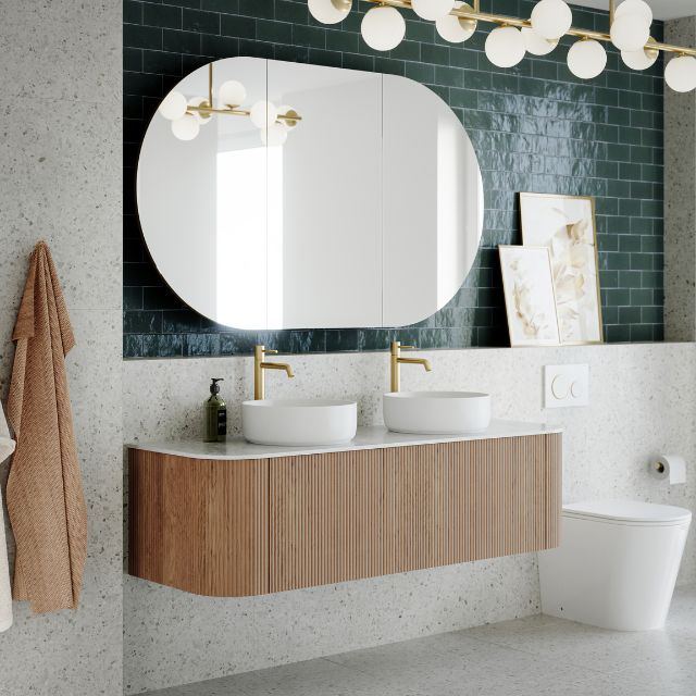 Curved Bathroom Vanity Unit Ingrain Curved Fluted Wall Hung Timber