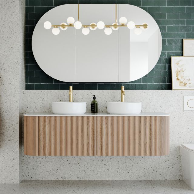 Ingrain Curved Fluted Wall Hung Timber Veneer Bathroom Vanity - The ...