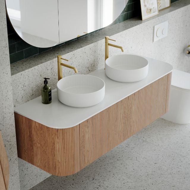 Ingrain Curved Fluted Wall Hung Timber Veneer Bathroom Vanity - The ...