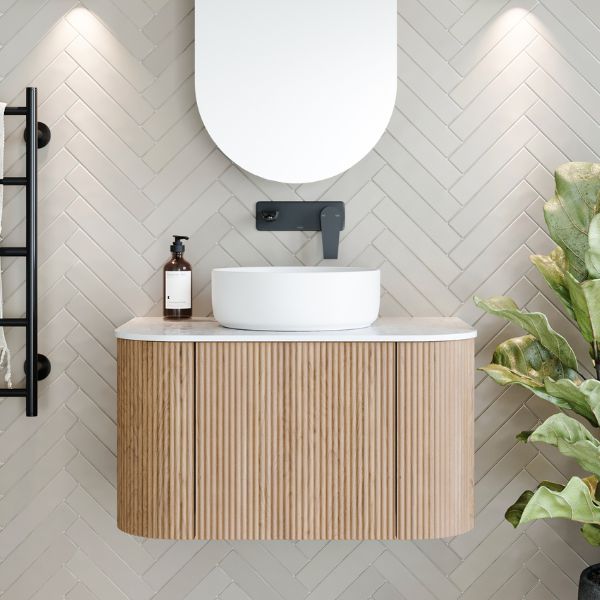 Ingrain Curved Fluted Wall Hung Timber Veneer Bathroom Vanity - The ...