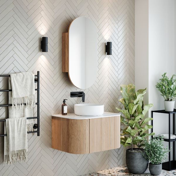 Ingrain Curved Fluted Wall Hung Timber Veneer Bathroom Vanity - The ...