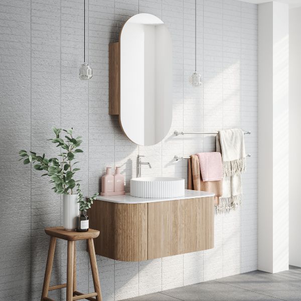 Ingrain Curved Fluted Wall Hung Timber Veneer Bathroom Vanity - The ...