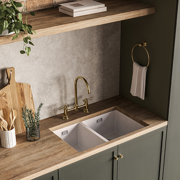 Phoenix 5000 Series 1-3/4 Bowl Quartz Resin Sink 715 x 468mm Matte Whi ...