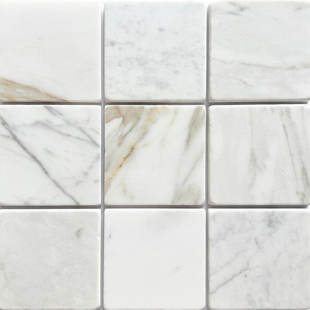 Tumbled Natural Calacatta Gold Marble Square Tile 100mm x 100mm — The ...