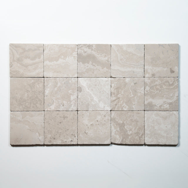 Tumbled Natural Grey Woodstone Square Tile 100mm x 100mm — The Blue Space