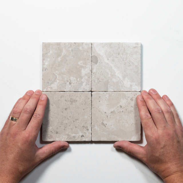 Tumbled Natural Grey Woodstone Square Tile 100mm x 100mm — The Blue Space