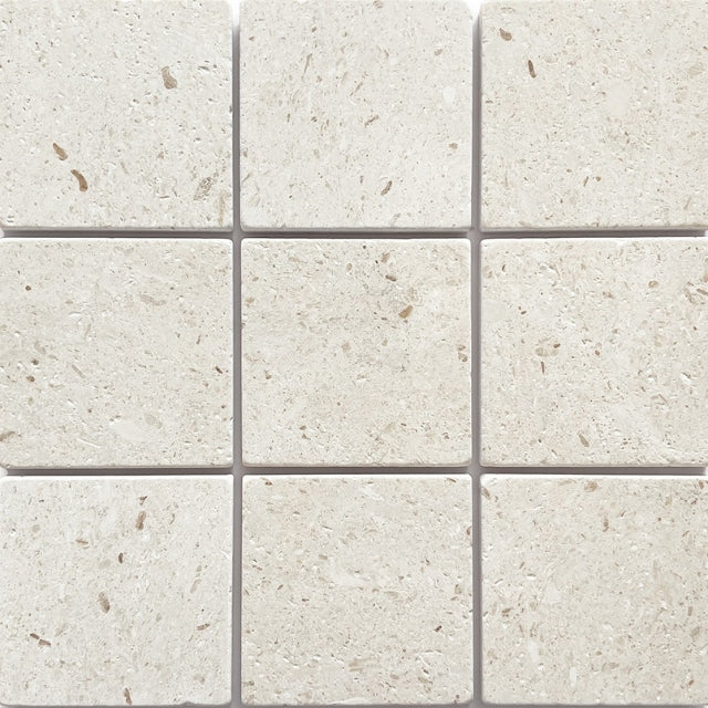 Tumbled White Natural Limestone Square Tile 100mm x 100mm — The Blue Space