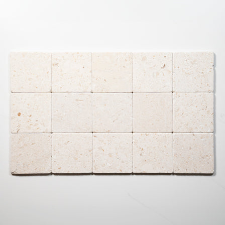 Tumbled White Natural Limestone Square Tile 100mm x 100mm — The Blue Space
