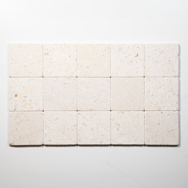 Tumbled White Natural Limestone Square Tile 100mm x 100mm — The Blue Space