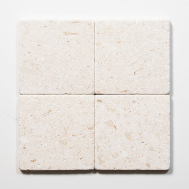 Tumbled White Natural Limestone Square Tile 100mm x 100mm — The Blue Space
