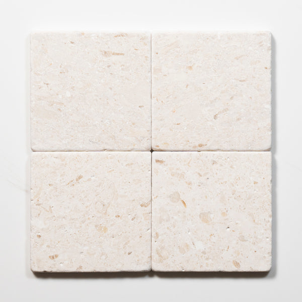 Tumbled White Natural Limestone Square Tile 100mm x 100mm — The Blue Space