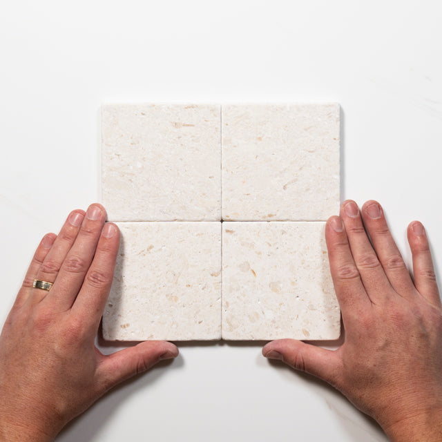 Tumbled White Natural Limestone Square Tile 100mm x 100mm — The Blue Space