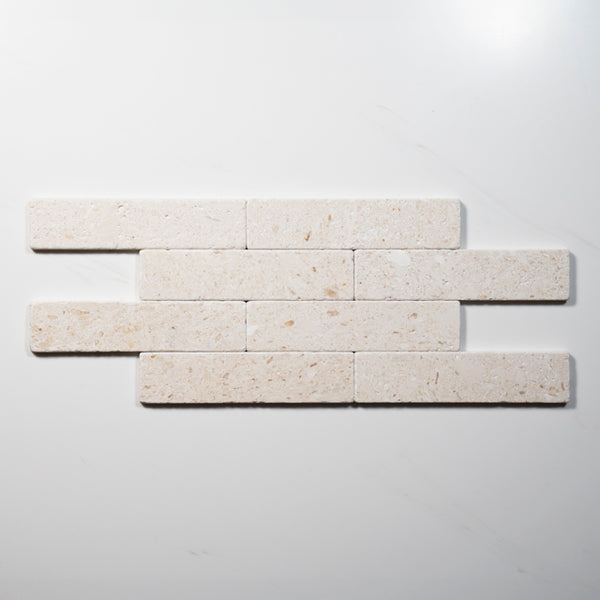Tumbled White Natural Limestone Subway Tile 50mm x 200mm — The Blue Space