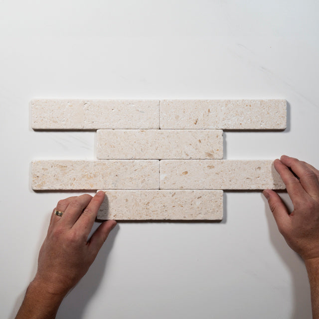 Tumbled White Natural Limestone Subway Tile 50mm x 200mm — The Blue Space