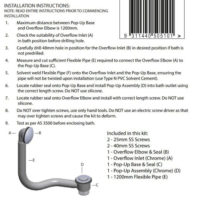 CLARK BATH POPUP WASTE W/OF — The Blue Space