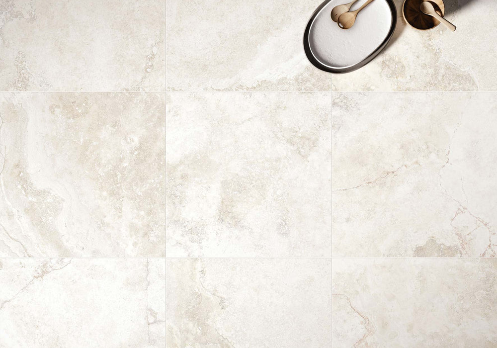 White Classico Travertine Italian Porcelain Tile 600x600x9mm — The Blue ...