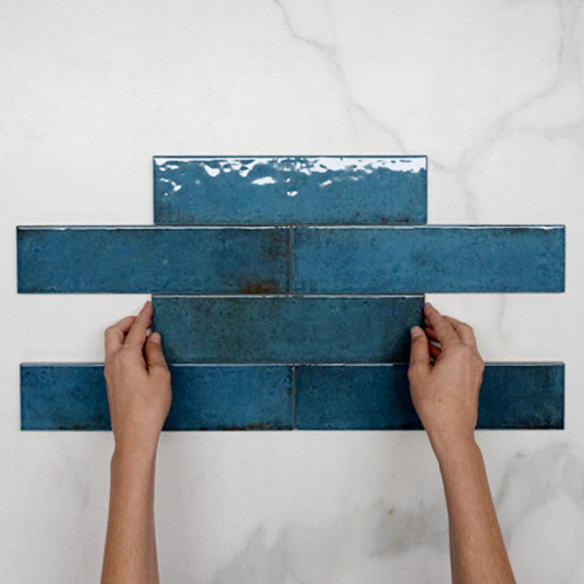 Blue Andrea Subway Tile Textural Gloss 75 x 300 x 8mm Italian Porcelai ...