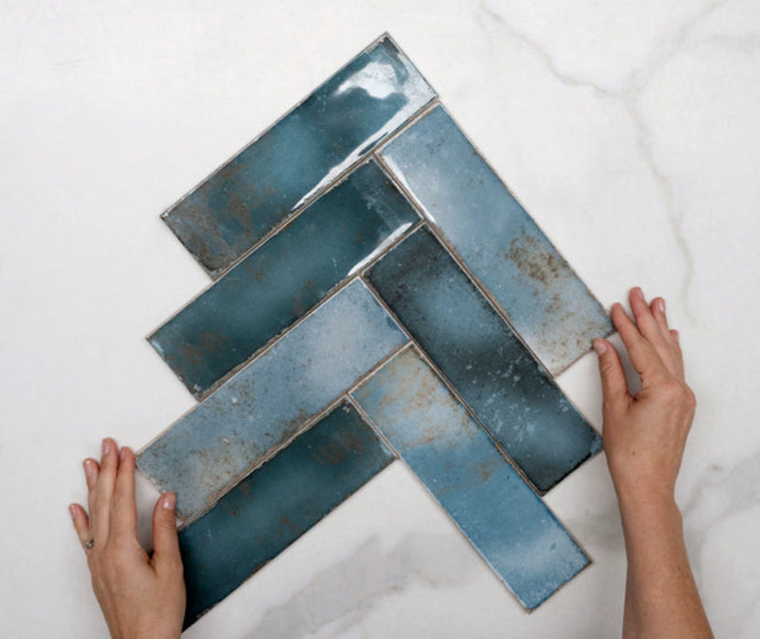 Dark Blue Leon Spanish Subway Tile Gloss 69 x 240mm Ceramic — The Blue ...