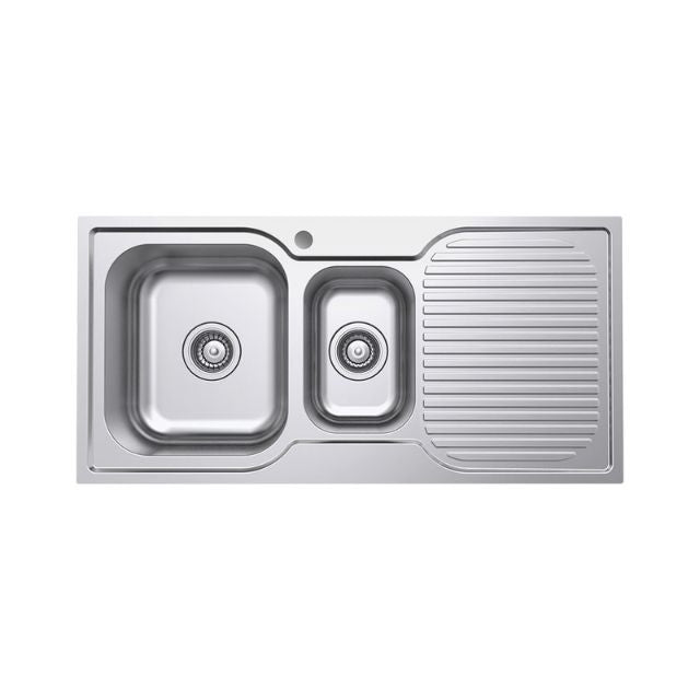 Fienza Tiva 980 Kitchen Sink 1.5 Bowl With Drainer Topmount 19L-9L 1TH ...