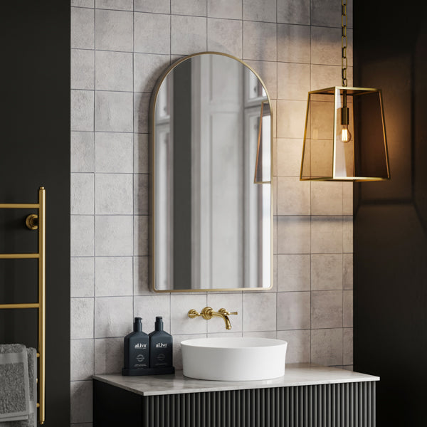 Ingrain Arch Shaped Brushed Gold Framed Mirror 500mm by 900mm — The ...