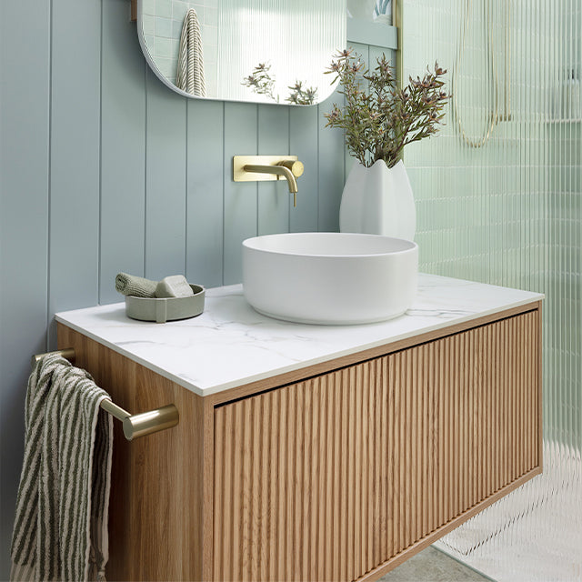 Ingrain Grooved Wall Hung Timber Veneer Bathroom Vanity - The Blue Space
