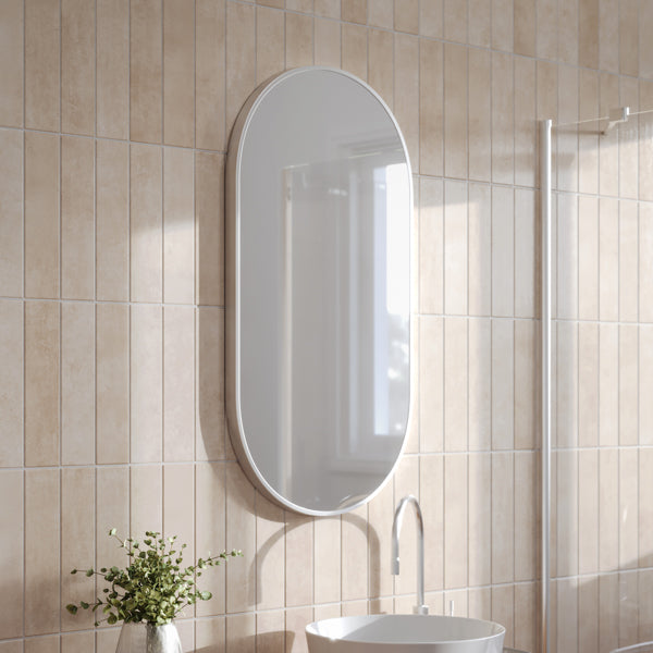 Ingrain Pill Shaped Brushed Nickel Framed Mirror 460mm by 910mm — The ...