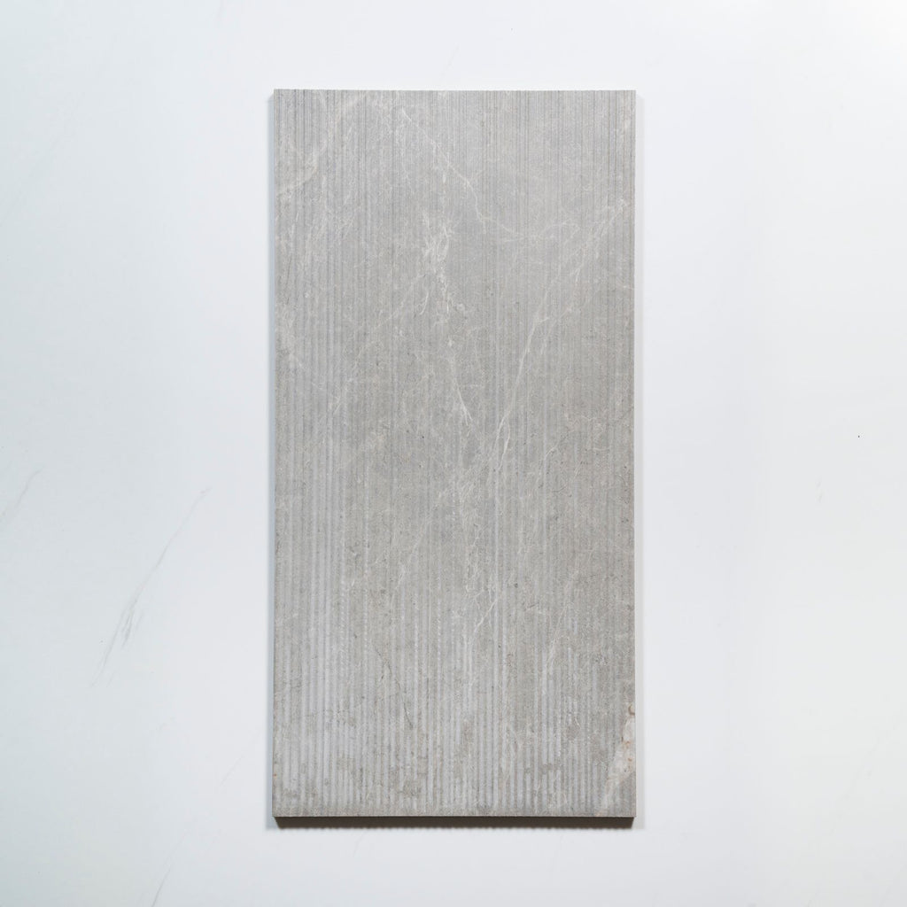 Kew Grey Ribbed Decor Porcelain Tile 300 x 600mm PISGRF1 - The Blue Space