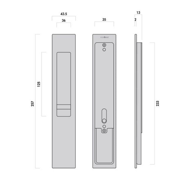 Nidus Mardeco rectangular flush pull Snib lock set Satin Chrome (inside ...