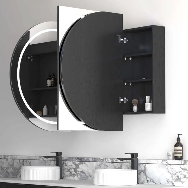 Otti Bondi 1800 LED Shaving Cabinet Black Oak — The Blue Space