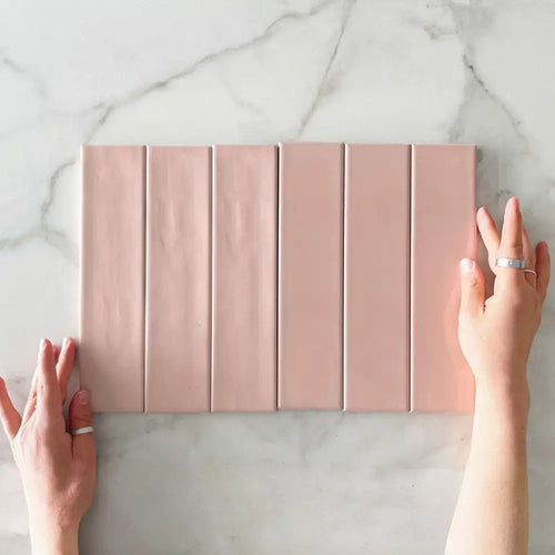 Whitehaven Pink Wavy Satin Ceramic Subway Tile 68x280mm — The Blue Space