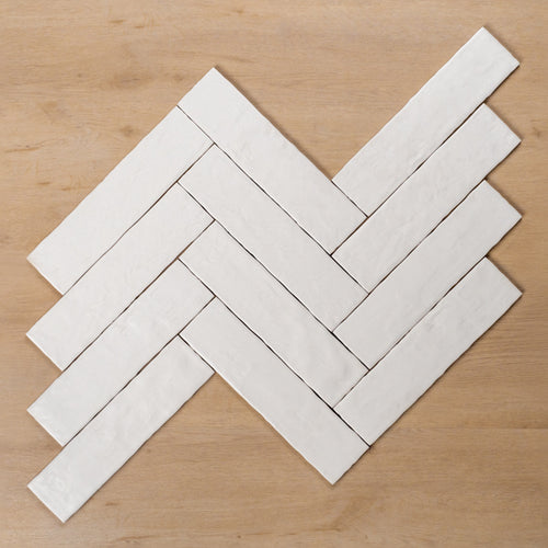 Whitehaven White Wavy Satin Ceramic Subway Tile 68x280mm — The Blue Space