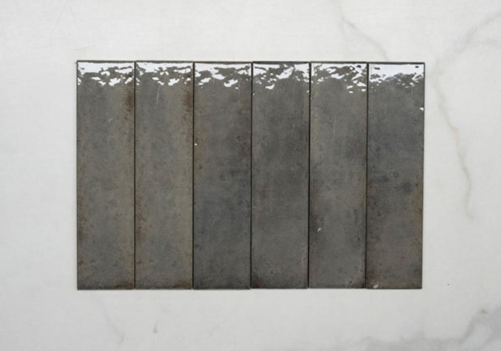 Grey Andrea Subway Tile Textural Gloss 75 x 300 x 8mm Italian Porcelai ...