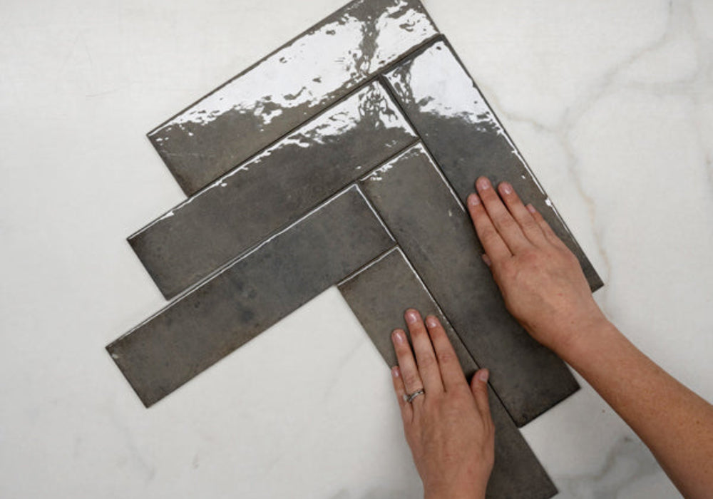 Grey Andrea Subway Tile Textural Gloss 75 x 300 x 8mm Italian Porcelai ...
