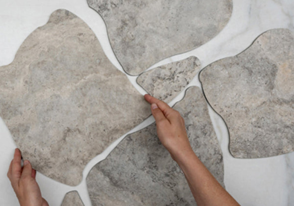 Grey Valerie Travertine Tile P4 Tech Grip Porcelain Crazy Pave — The ...