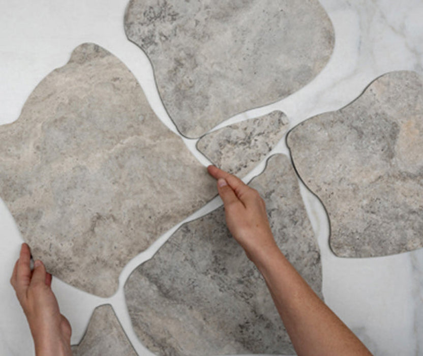 Grey Valerie Travertine Tile P4 Tech Grip Porcelain Crazy Pave — The ...