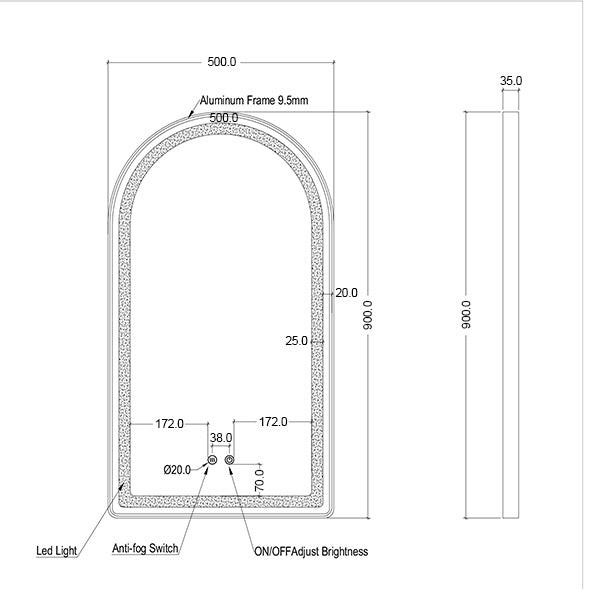 Ingrain Arch Shaped Brushed Nickel Framed Frontlit LED Mirror 500mm by ...