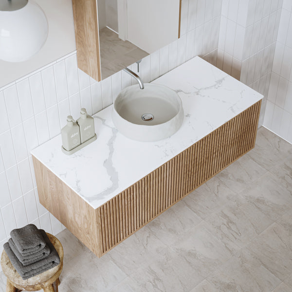 Ingrain Grooved Wall Hung Timber Veneer Bathroom Vanity - The Blue Space